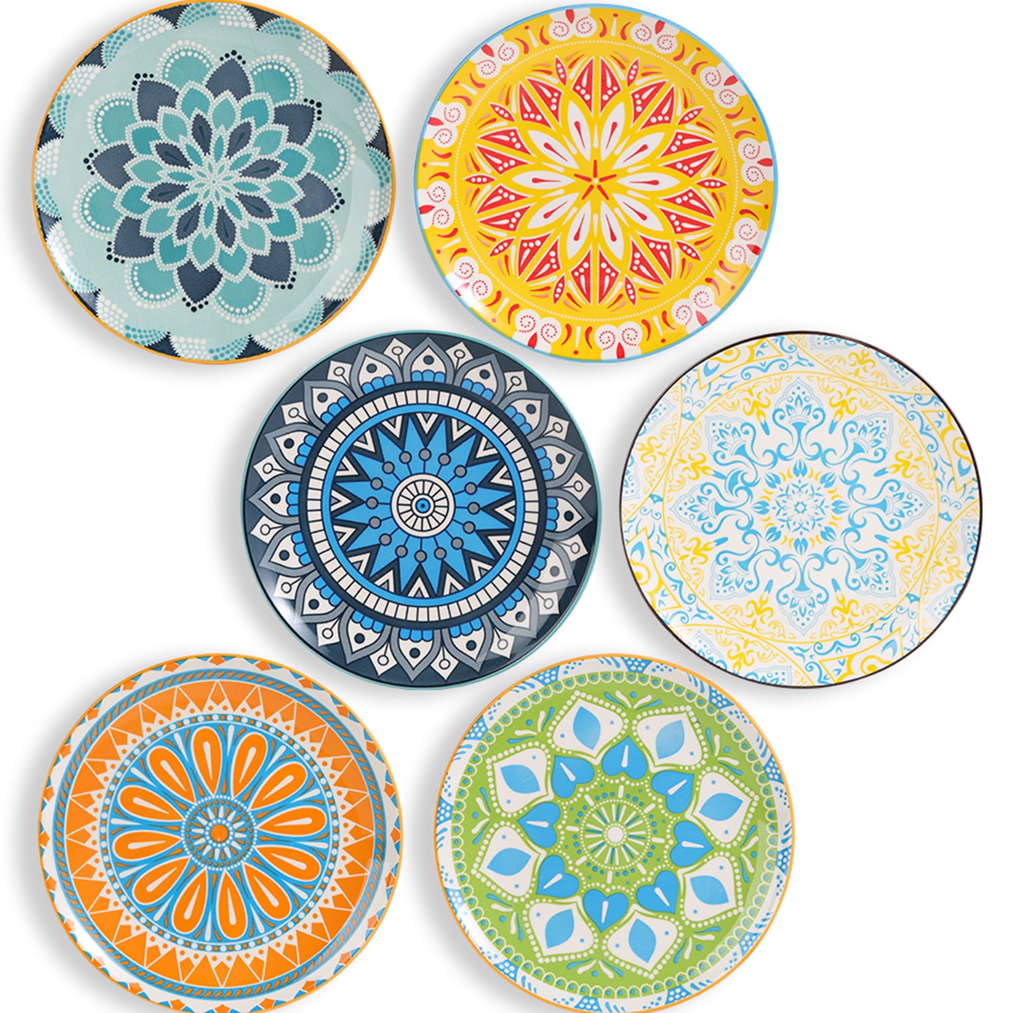 AHX Multicolor Round Porcelain Plate Set 8 inch - Salad Plates ...