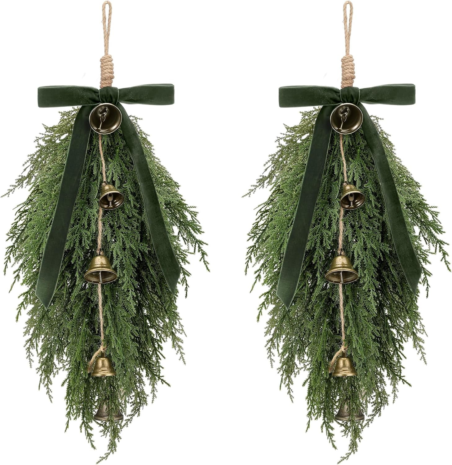 AHeartcove 2 Pack Christmas Greenery Cedar Teardrop Swag with Velvet ...