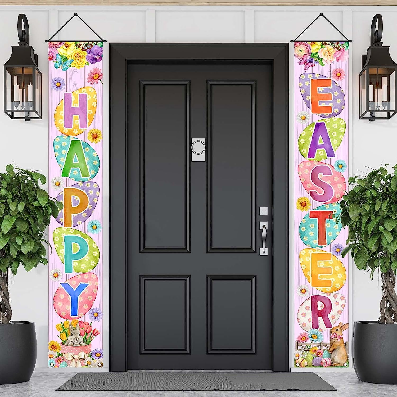 AHeartcove Happy Easter Porch Banner, Easter Porch Banner Bunny Egg ...