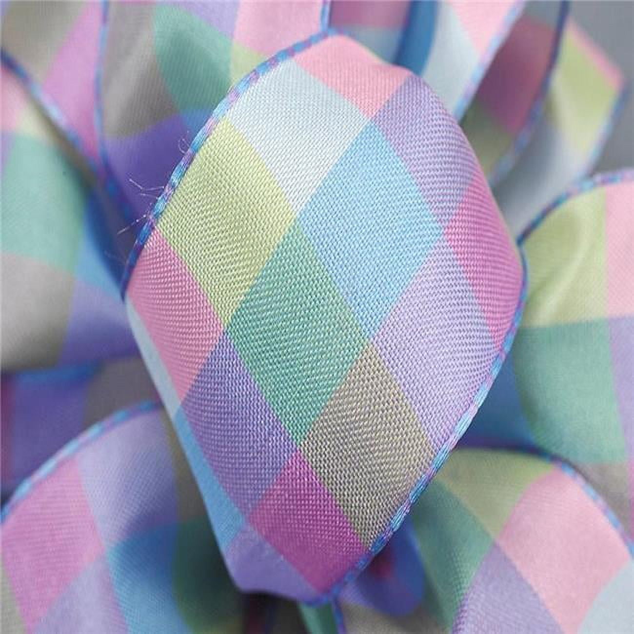 AI-151903-Q12 1.5 in. x 50 Yards Wired Blue, Pink & Green Check Ribbon ...