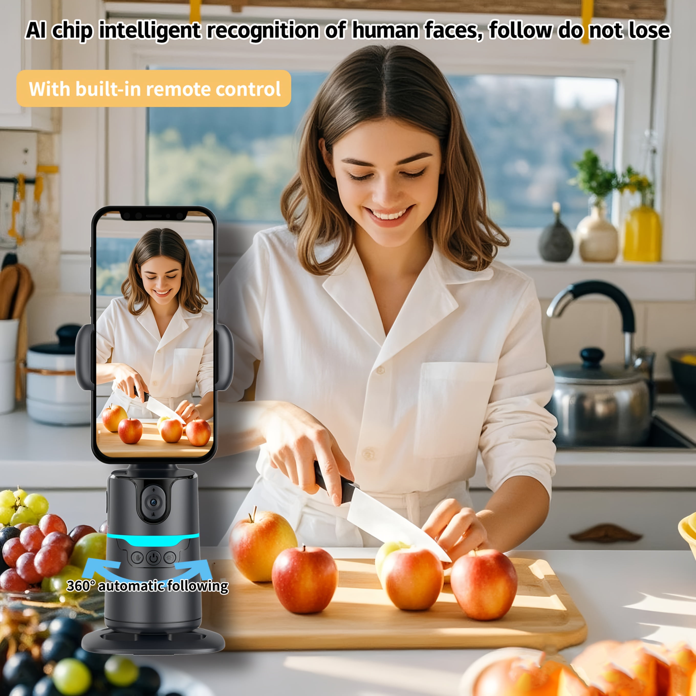 AI 360° Rotation Anti-Shake Portable Device for Live Streaming & Travel ...