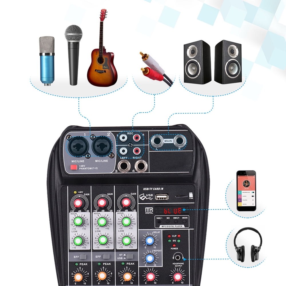 AI-4 Compact Mixing Console Digital Audio Mixer 4-Channel BT MP3 USB ...