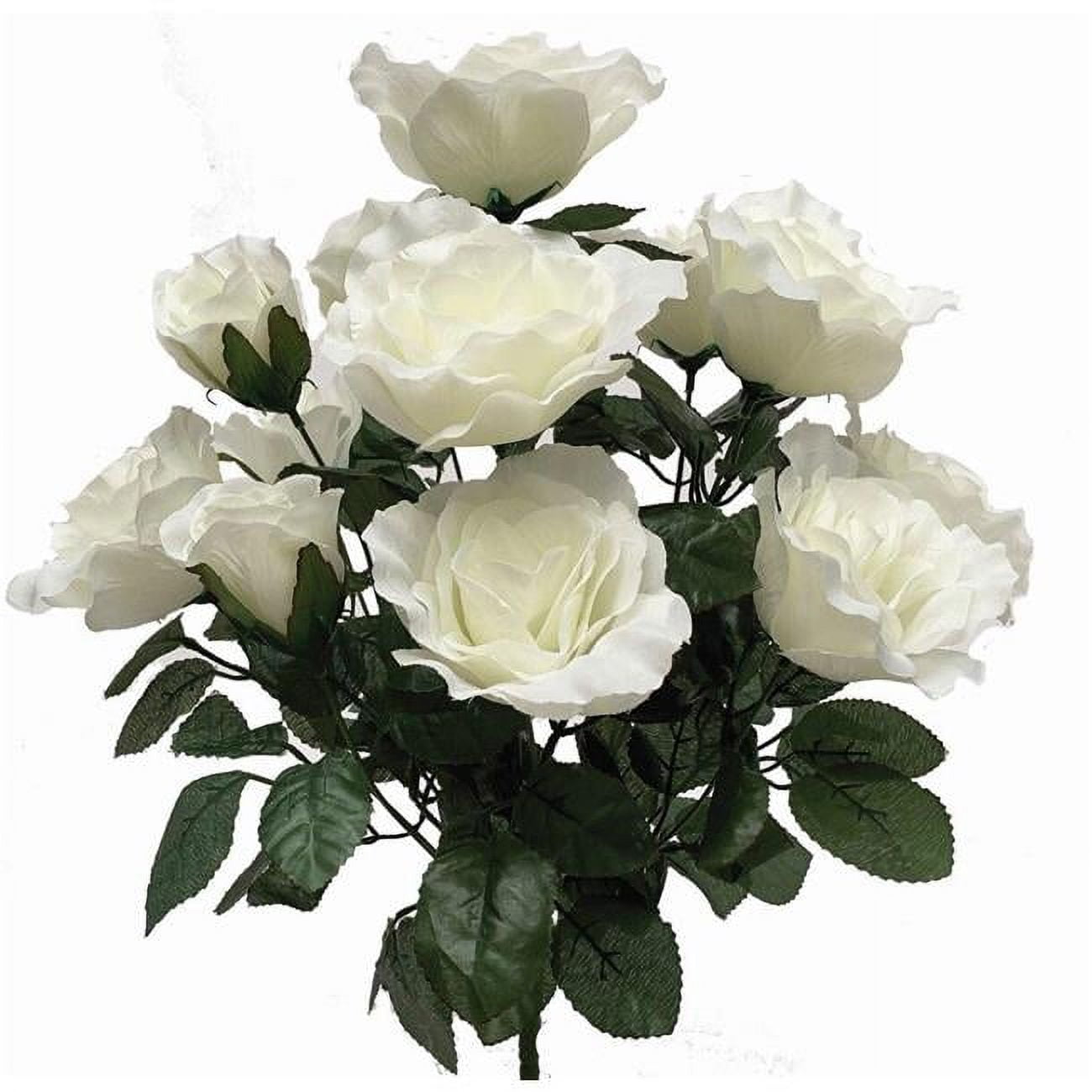AI-FL3683WHI-Q02 White Victoria Rose Bunch Artificial Flower - Set of 2 ...