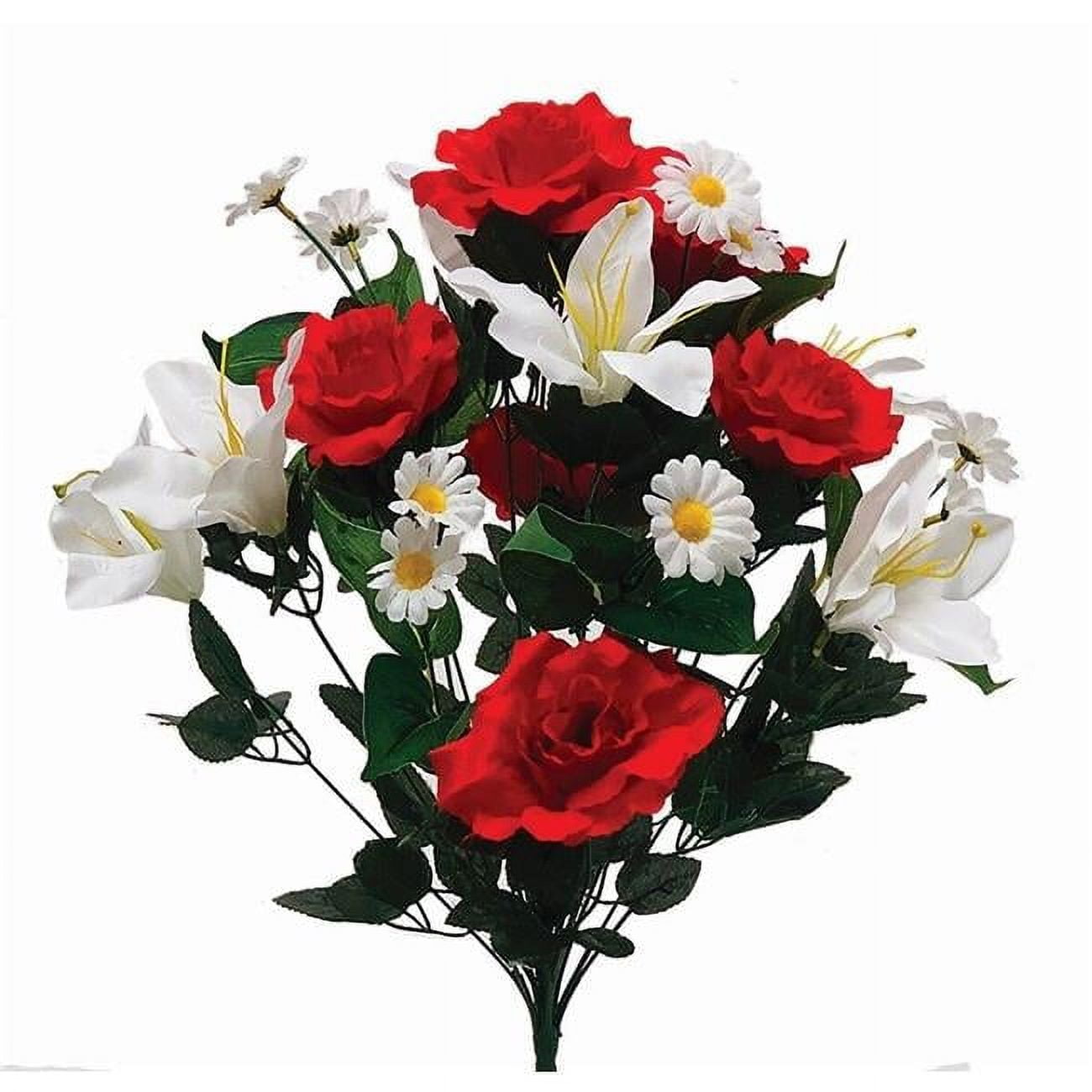 AI-FL3686RWH-Q02 White & Red Roses, Lillies & Daisies Bouquet Artificial Flower - Set of 2 ...