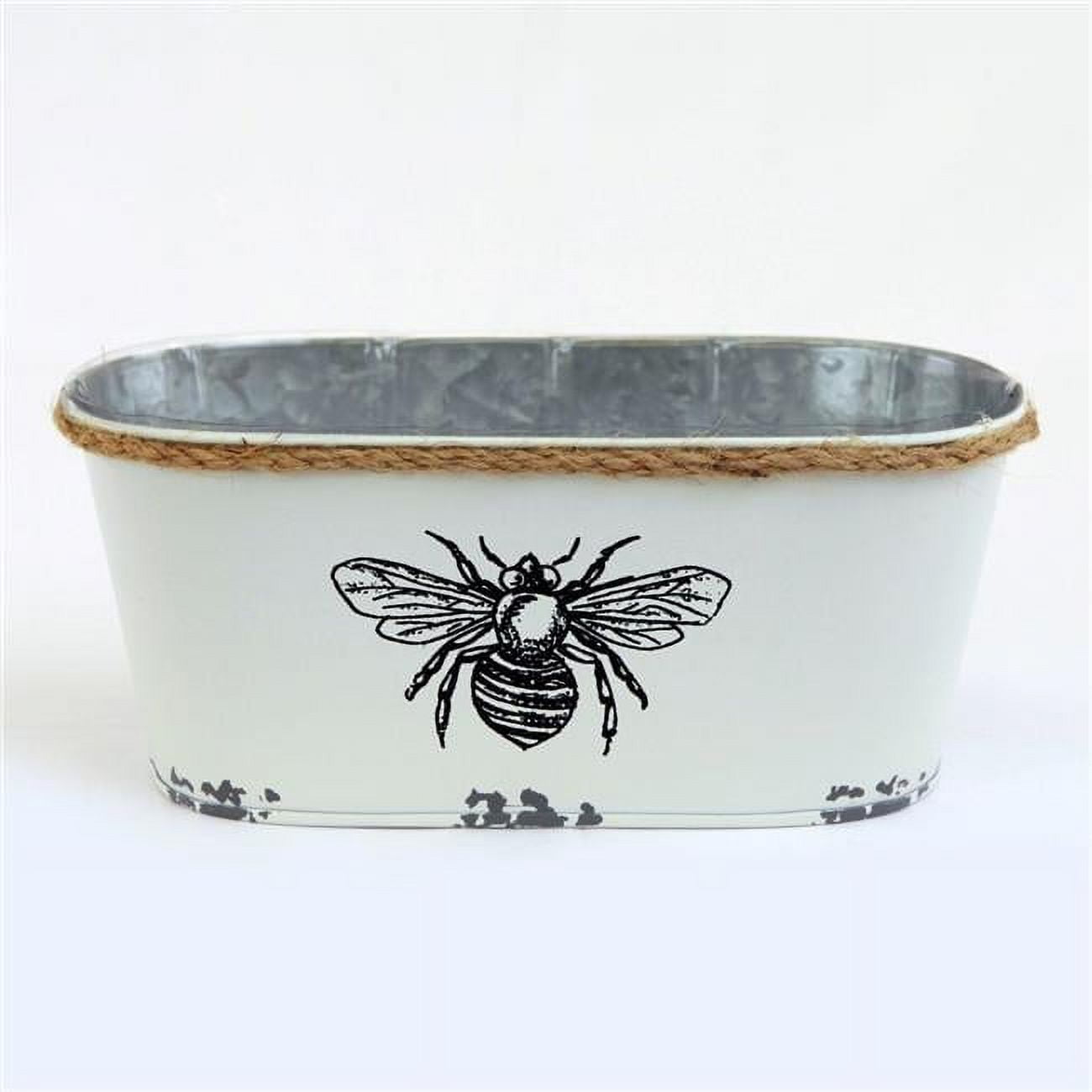 AI-GA3405-420-Q01 Antique White with Black Bee & Rope Accent Planter ...