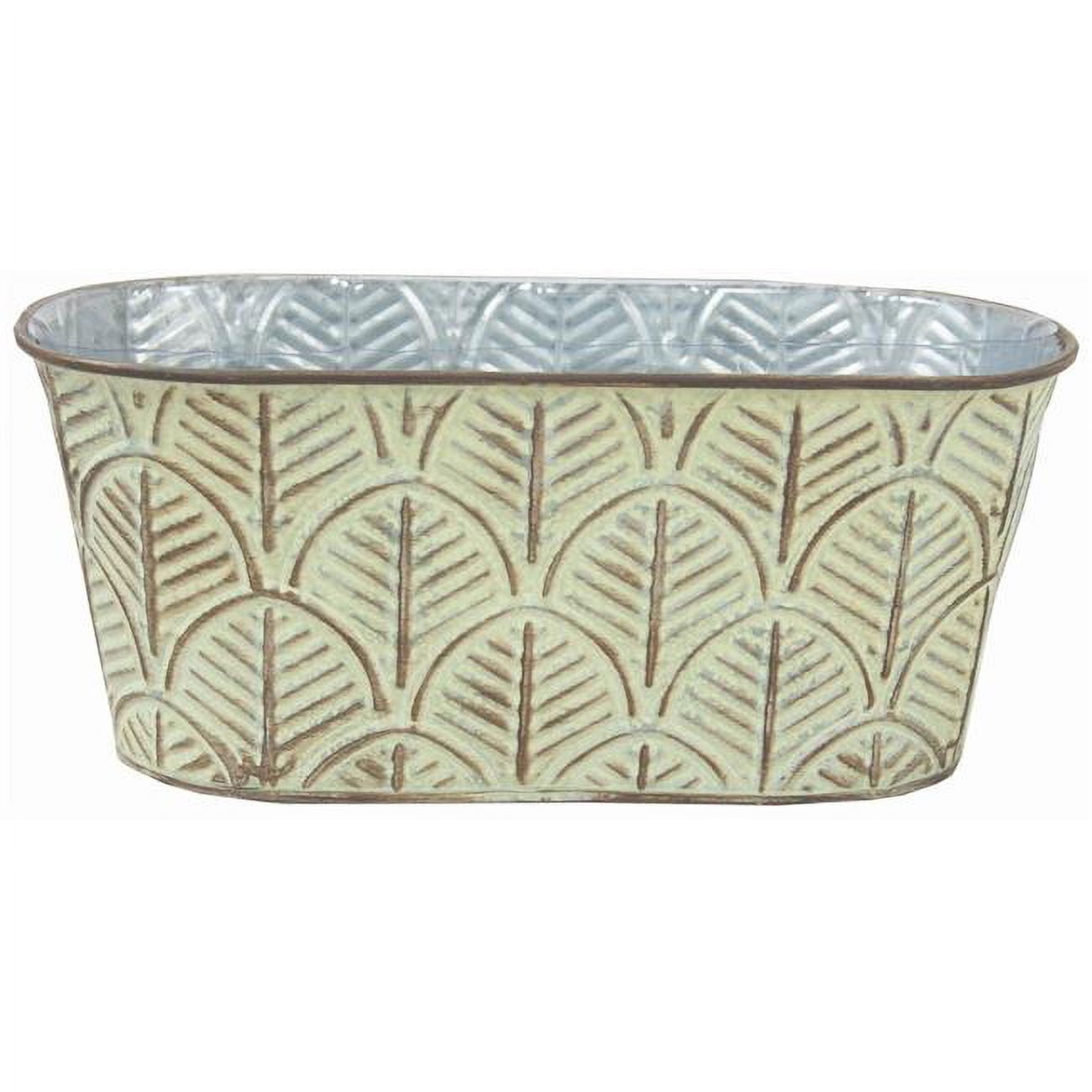 AI-GA3405OZN-Q06 Embossed Leaf Pattern Metal Planter, Green & Silver ...