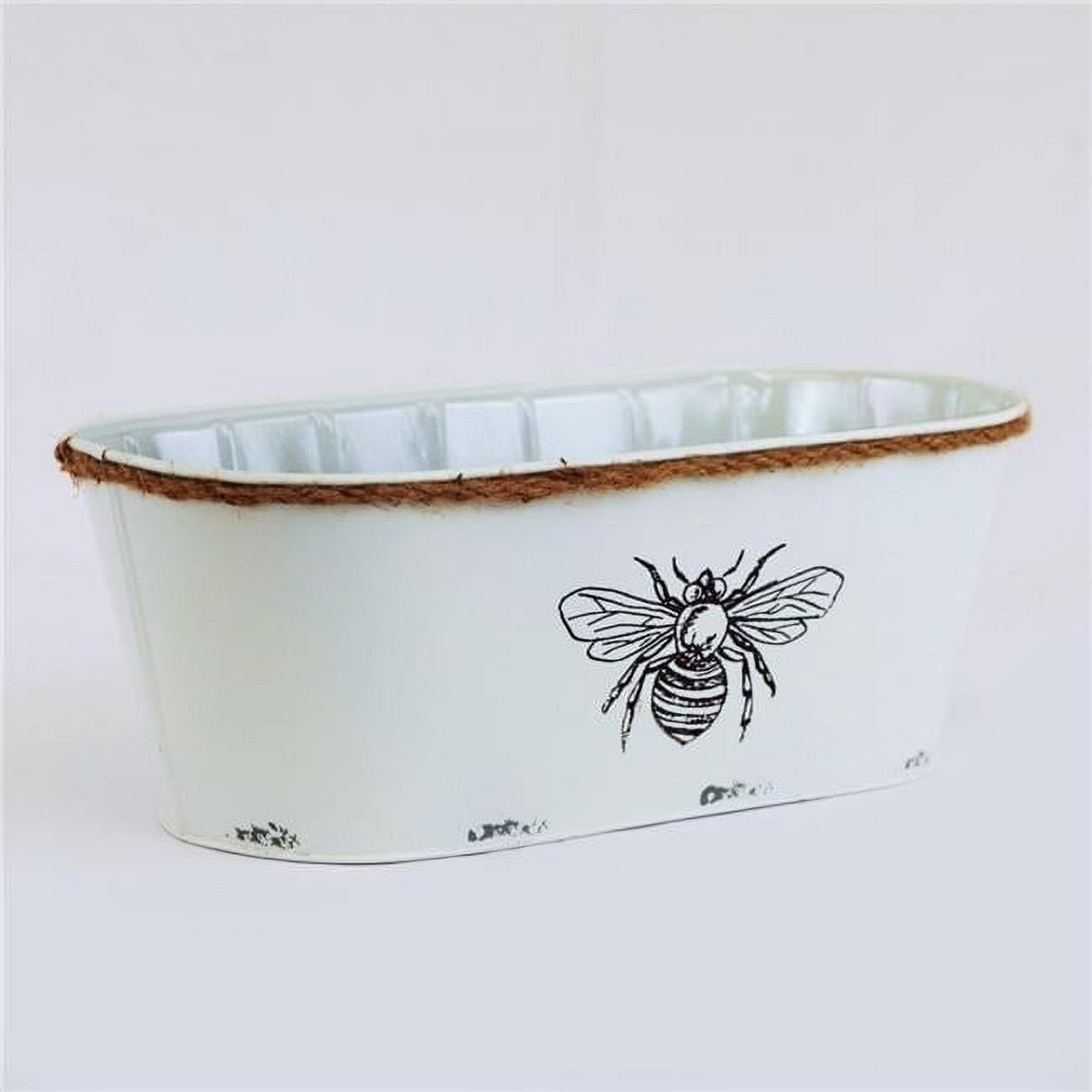 AI-GA3465-420-Q01 White with Black Bee & Rope Trim Planter - Walmart.com