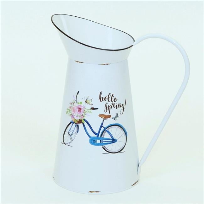 AI-GA93-428-Q02 Hello Spring White & Blue Bike with Flowers on a Metal ...