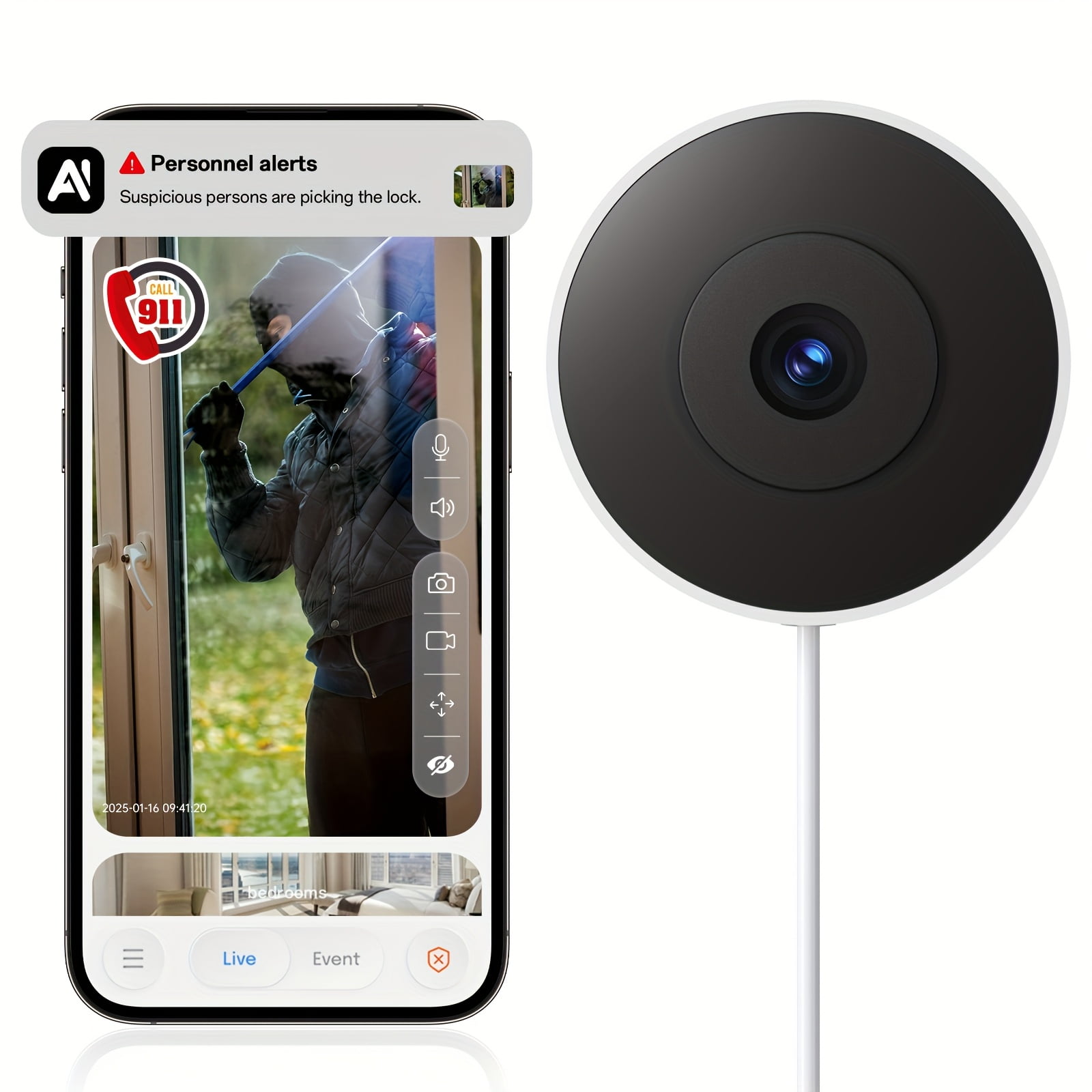 AI Indoor Window Security Camera - 5G WiFi 2K, Blacklight Full-Color, U ...