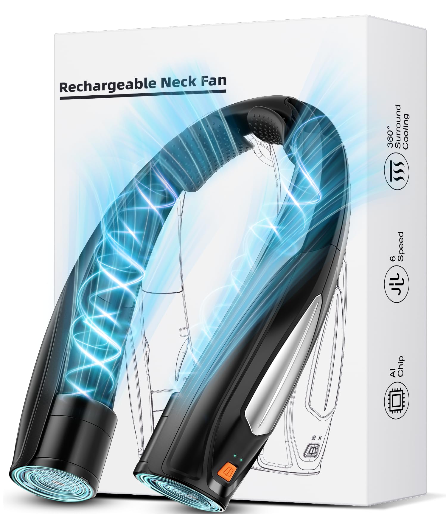 AI Neck Fan with 6 Speed Adjustable Portable Wearable Personal Fan ...