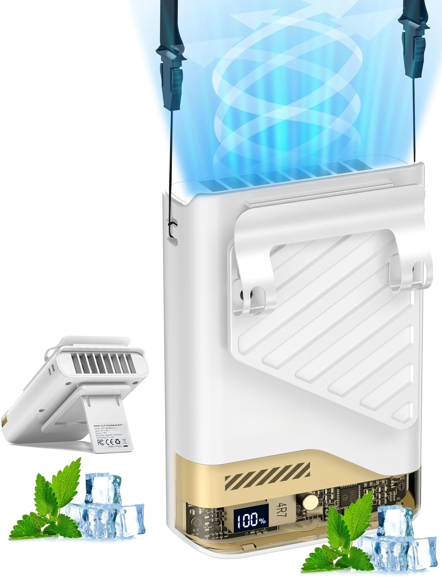 AI Portable Fan with LED Display & 40H Runtime,5-Speed 10000RPM Cooling ...