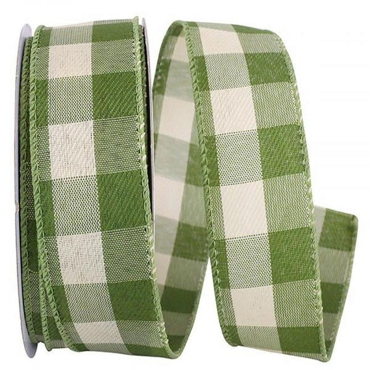 AI-RI09619-Q04 1.5 in. x 10 Yards Wired Moss Green & Ivory Celine Plaid ...