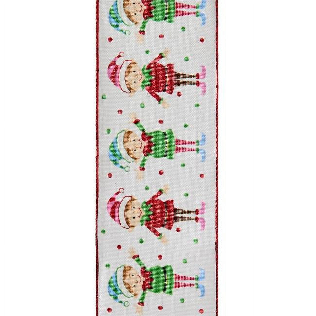 AI-RI401037-Q12 2.5 in. x 10 Yards Wired Multi Colored Happy Elves on White Luten Ribbon - Set ...