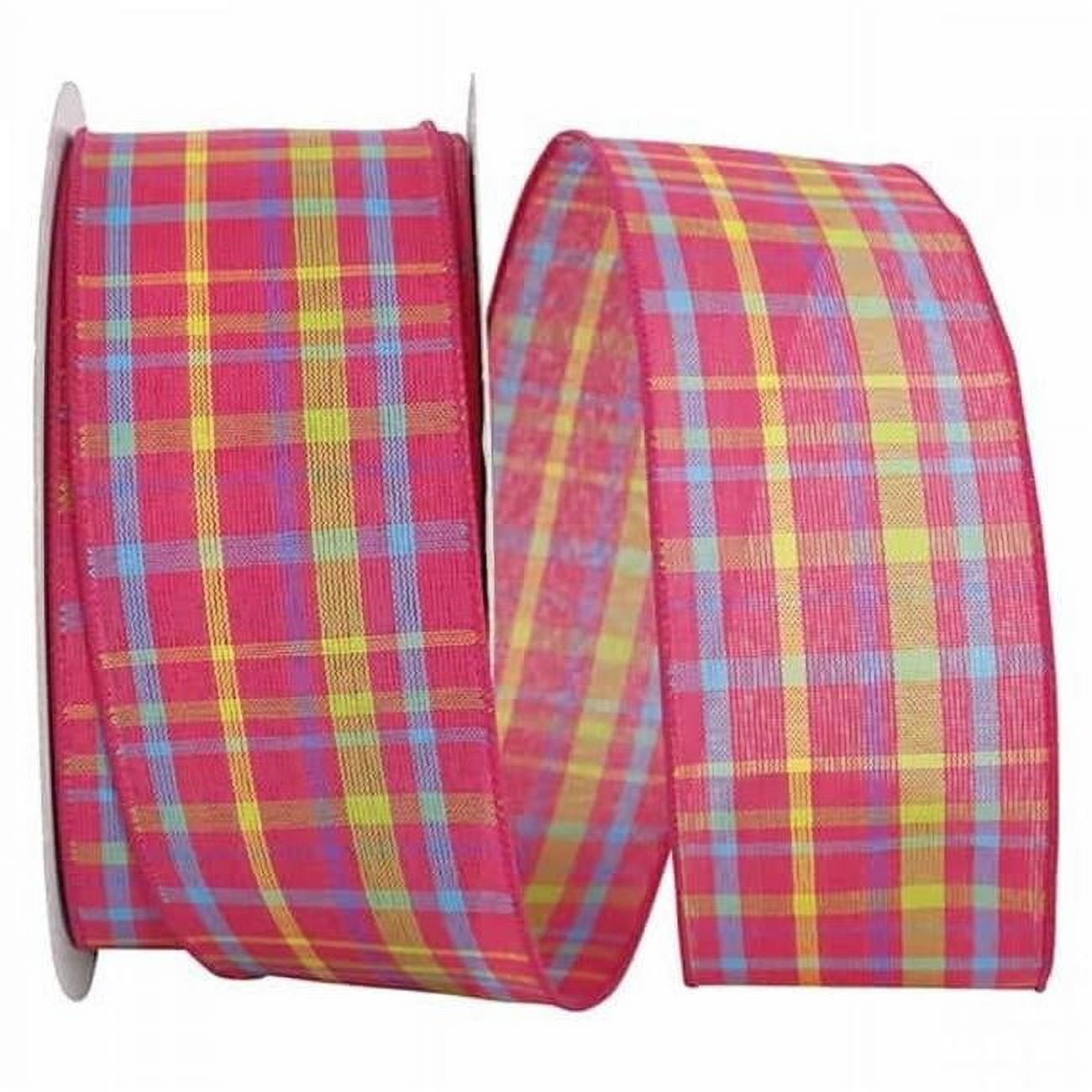 AI-RI40462-Q01 2.5 in. x 50 Yards Wired Fuchsia Breezeway Plaid Ribbon ...