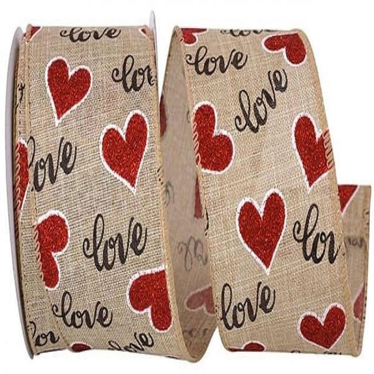AI-RI40706-Q01 2.5 in. x 10 Yards Wired Glitter Red Hearts & Love Linen ...