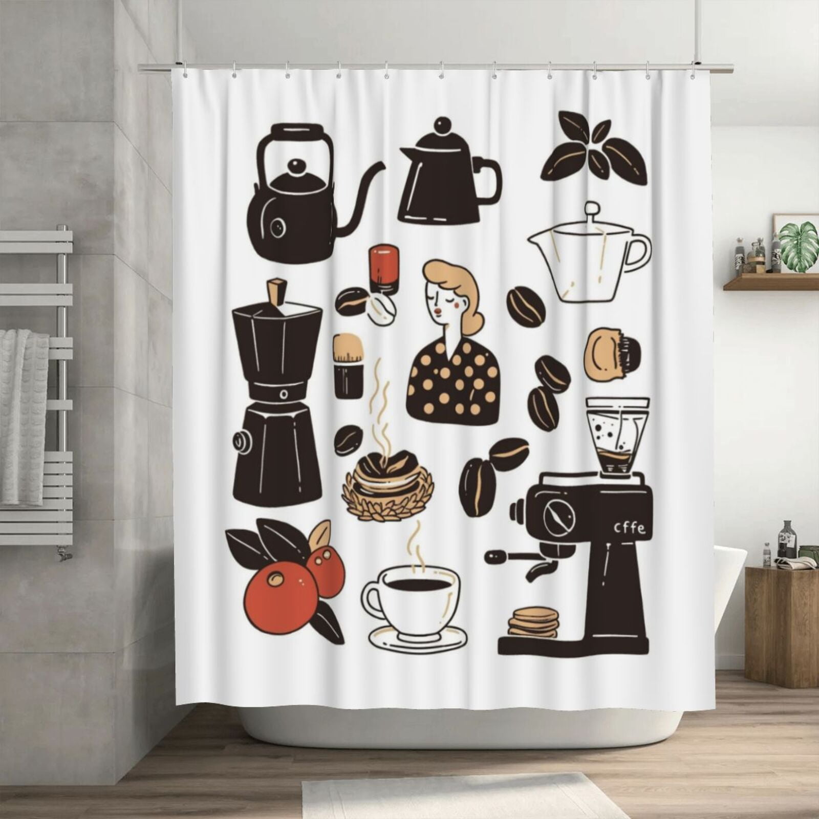 AI Shower Curtain Drip Coffee Maker Pattern Waterproof Fabric Bathroom ...