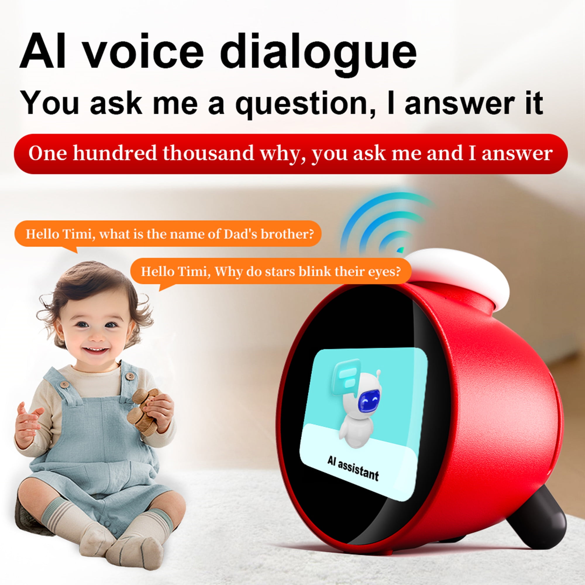 AI Smart Alarm Clock for Kids and Children-Red - Walmart.com