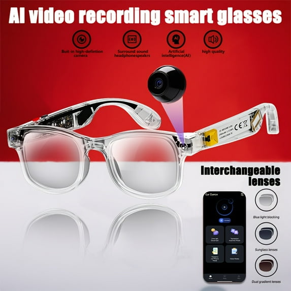 AI Smart Camera Glasses with Wireless 1080P HD Video Recording, Real ...
