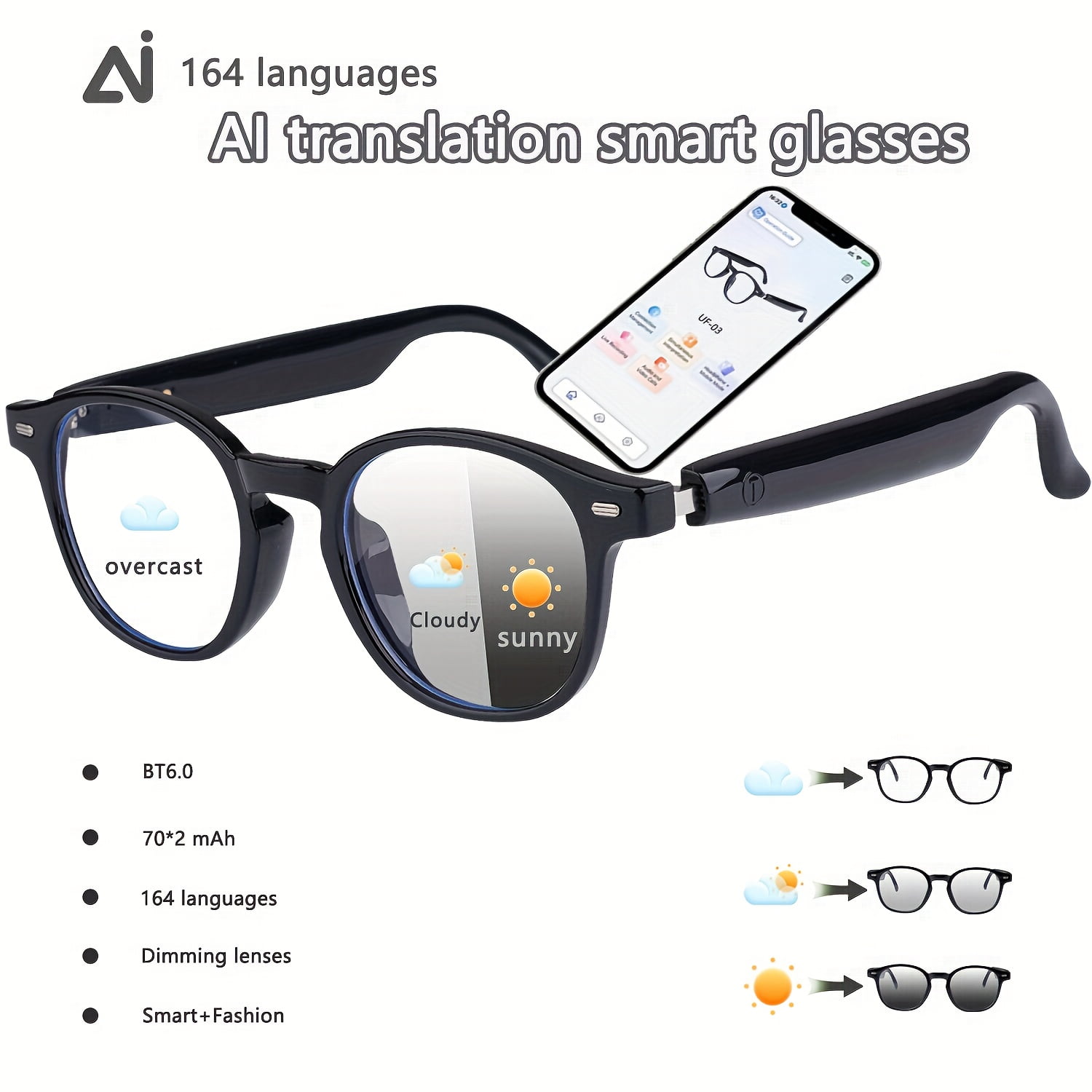 AI Smart Glasses: 160-Language Real-Time Translation, Chat GPT | Auto ...