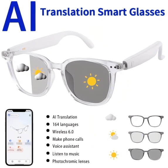 AI Smart Glasses, 160-Language Real-Time Translation, HD Calls & Hi-Fi ...