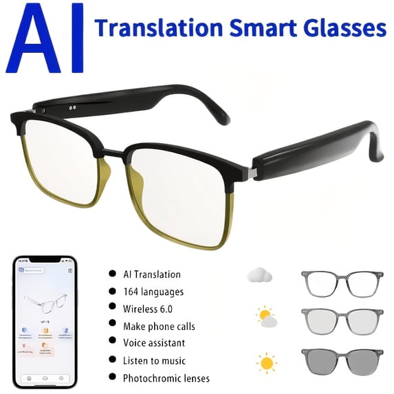 AI Smart Glasses, 160-Language Real-Time Translation, HD Calls & Hi-Fi ...