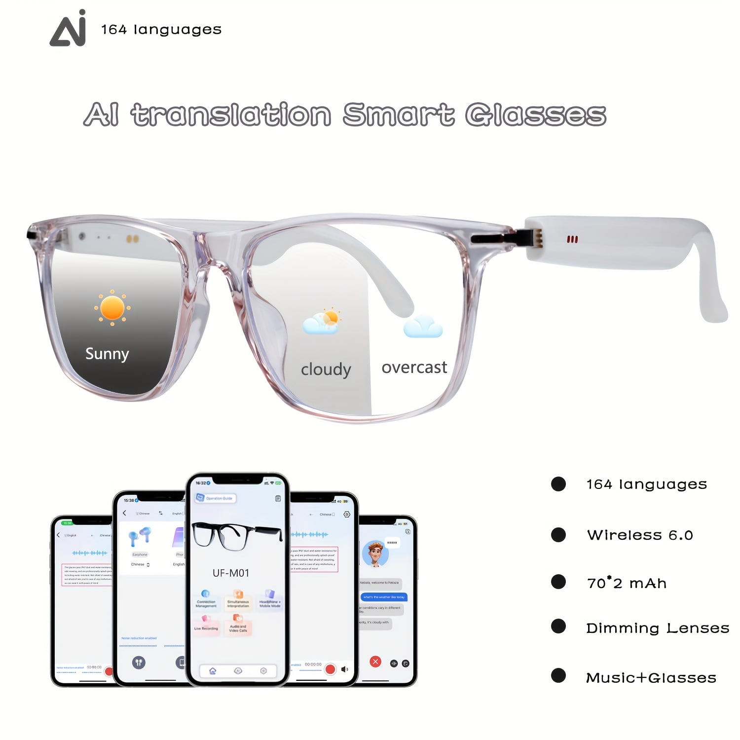 AI Smart Glasses, 164+ Language Real-Time Translation & Chat GPT ...