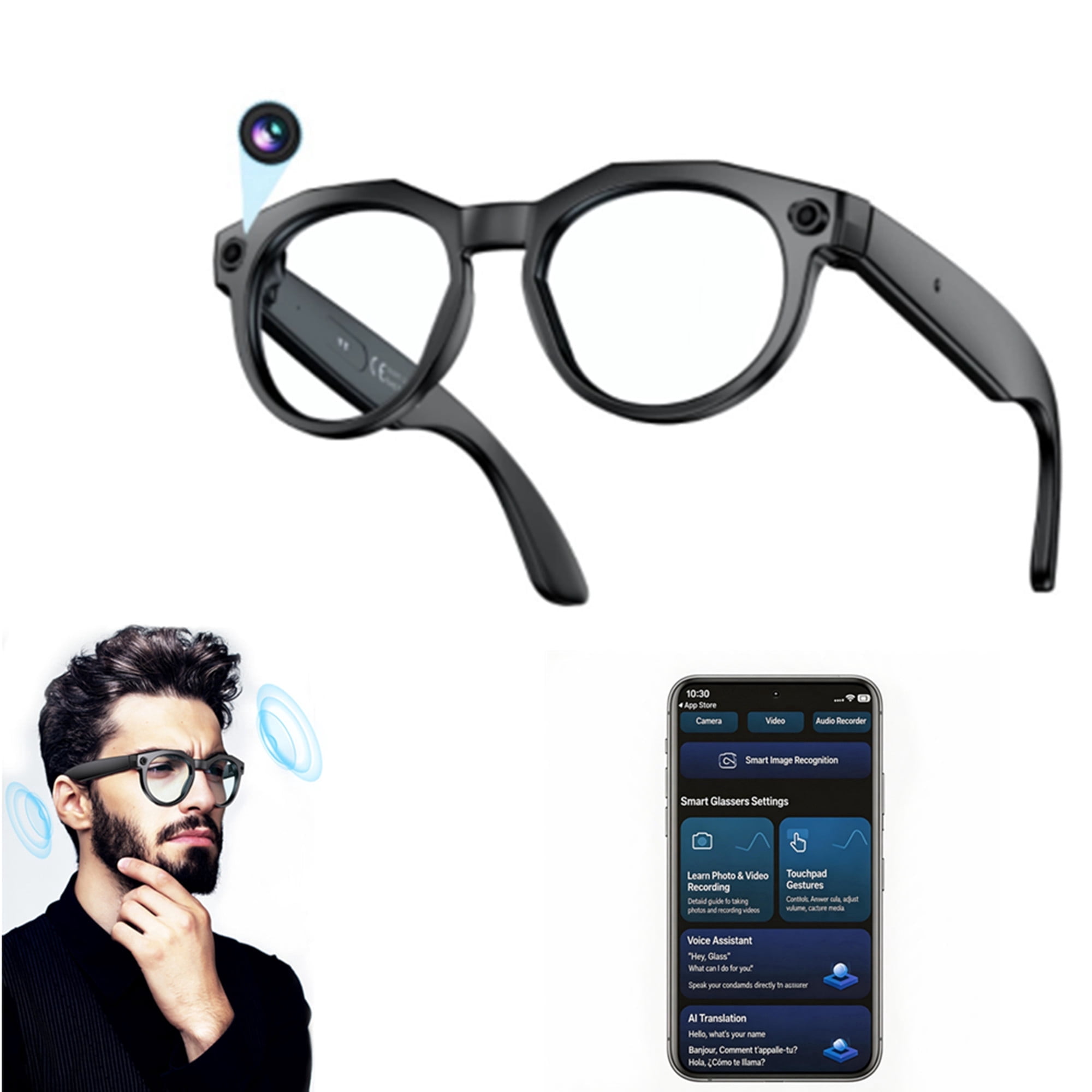 AI Smart Glasses with Camera, 4K HD Video & Photo Capture, Real-Time ...