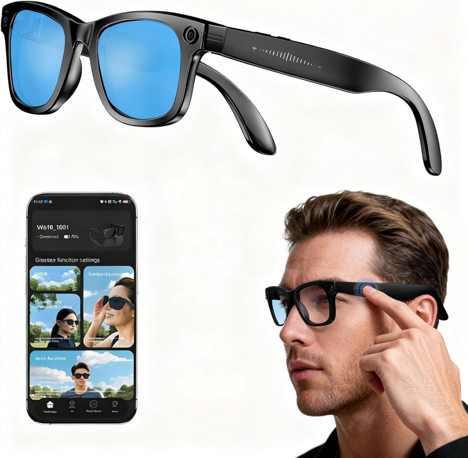 AI Smart Glasses with Camera, 800W HD Camera Glasses, Supports ...