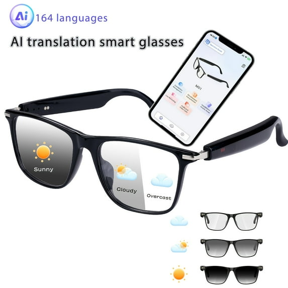 AI Smart Glasses with Real-Time 160 Language Translation & ChatGPT, Voice Translator Sunglasses ...