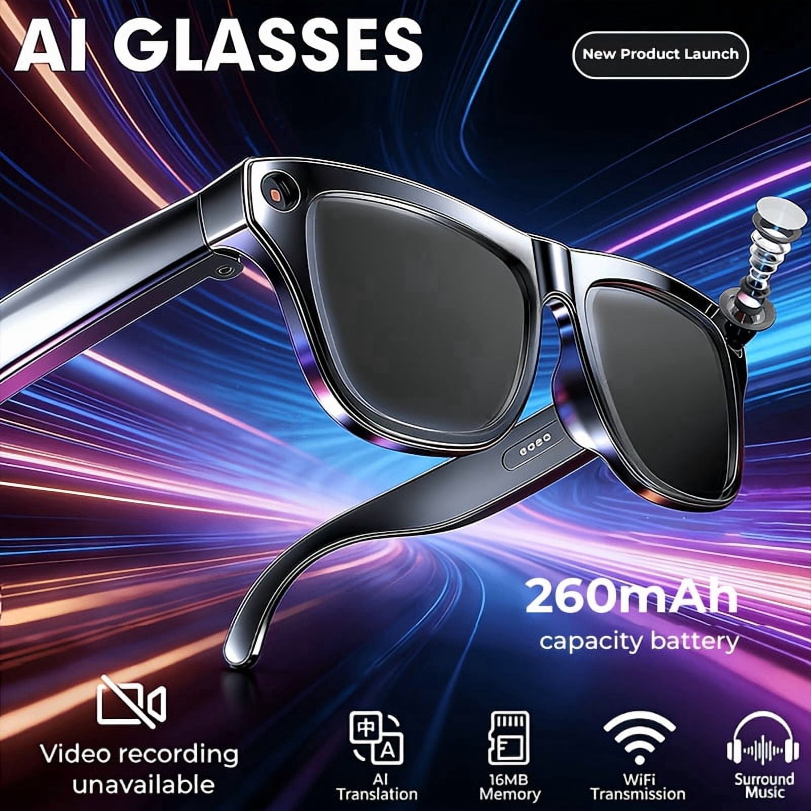 AI Smart Glasses with HD Camera & AI Translation, Recording & Voice ...