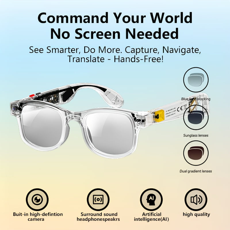 AI Smart Multifunction Glasses with HD Camera, Wireless Calling & Music ...
