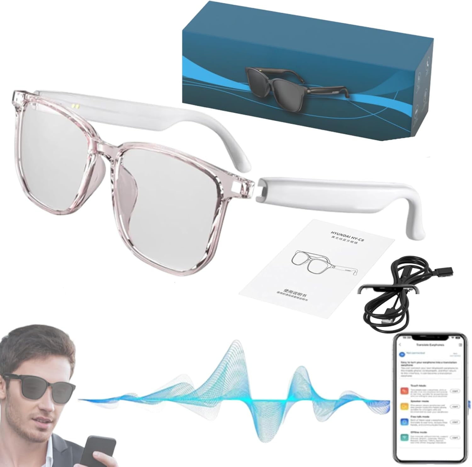 AI Translation Glasses, Smart Translation Wireless Bluetooth Glasses Headset Real-time ...