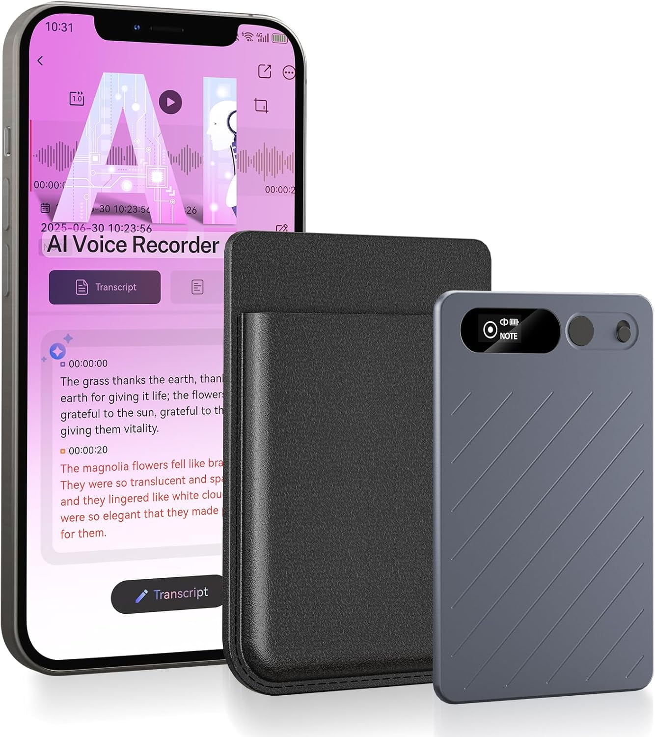 AI Voice Recorder w/Case — 64B Memory, App Control, Recorder Transcribe ...