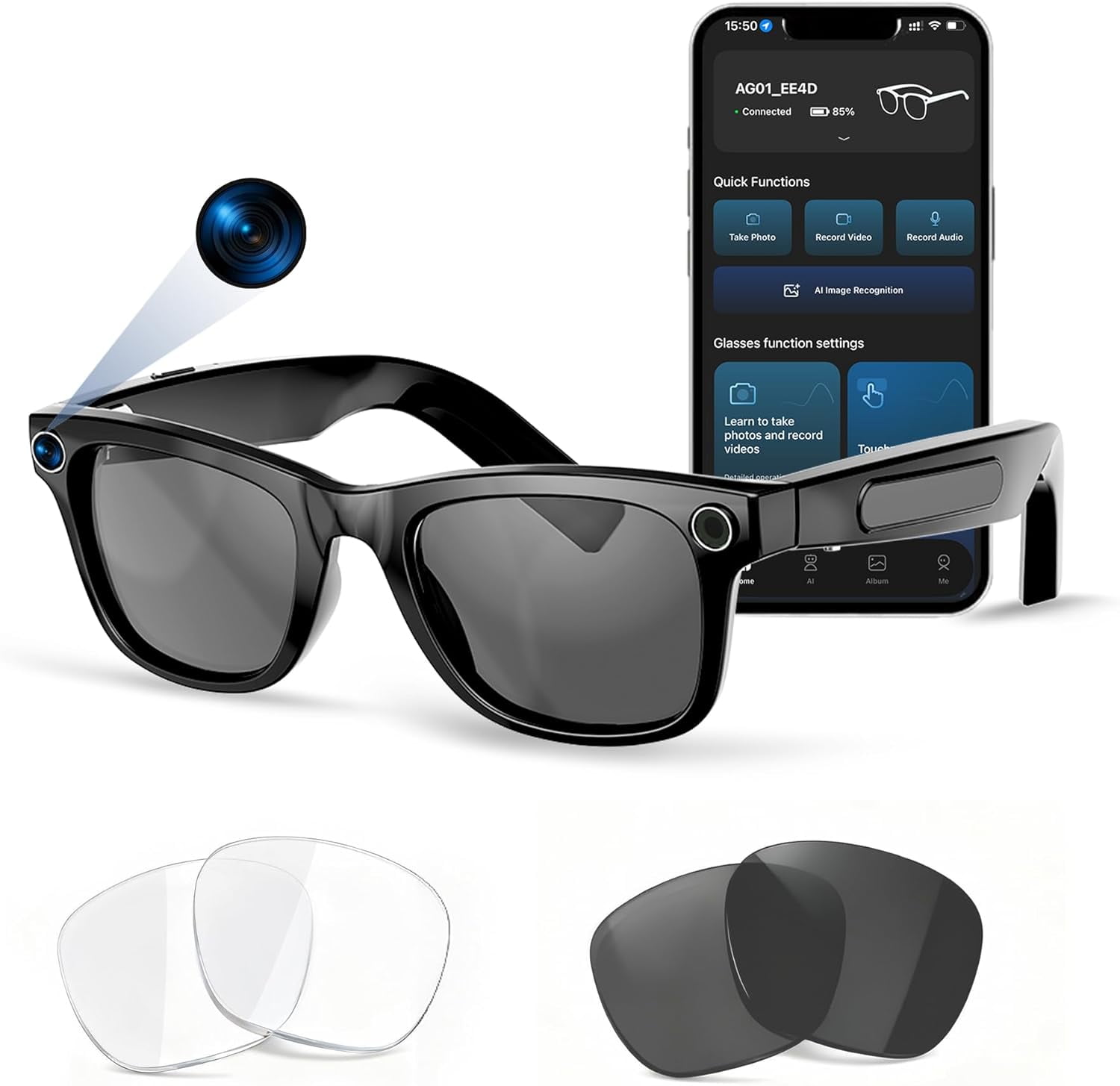 AI smart glasses, equipped with a voice assistant, an 8-megapixel high ...