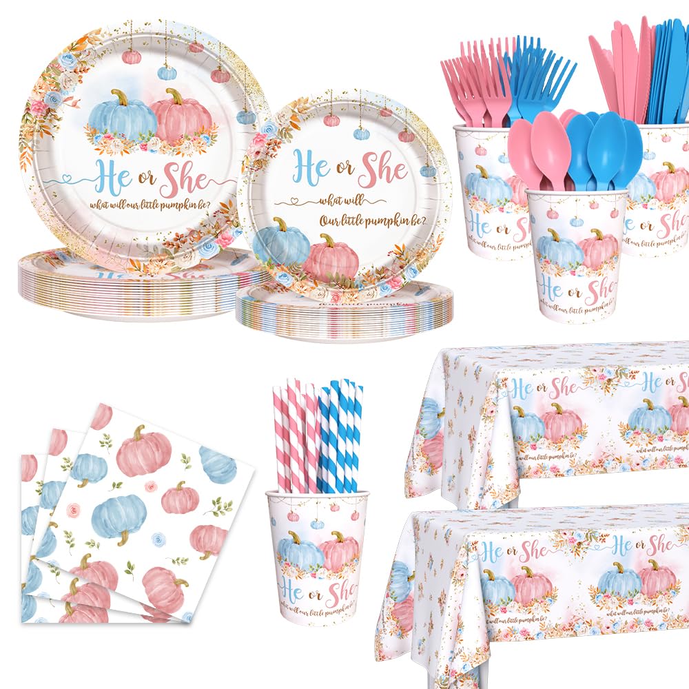 AIBIIN 194 PCSITSC Pumpkin Gender Reveal Decorations Pumpkin Paper Cups ...