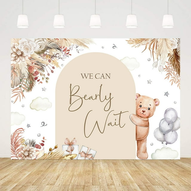 AIBIIN 7x5ft Boho Bear Baby Shower Backdrop We Can Bearly Wait ...