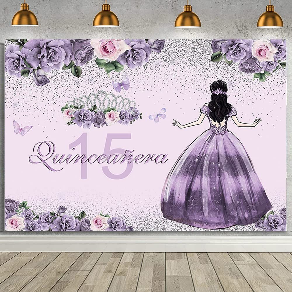 AIBIIN 7x5ft Quinceanera 15th CM31 Birthday Backdrop Golden Crown ...