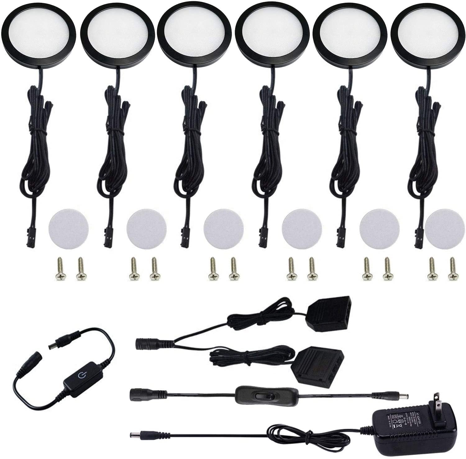 Under Cabinet LED Puck Lighting Kit with Touch Dimmer Switch - Black ...