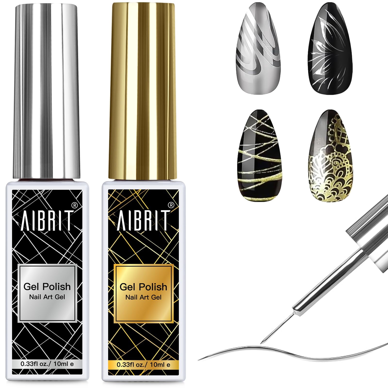 AIBRIT Metallic Painting Gel Nail Polish Set,Gel Liner Nail Polish ...