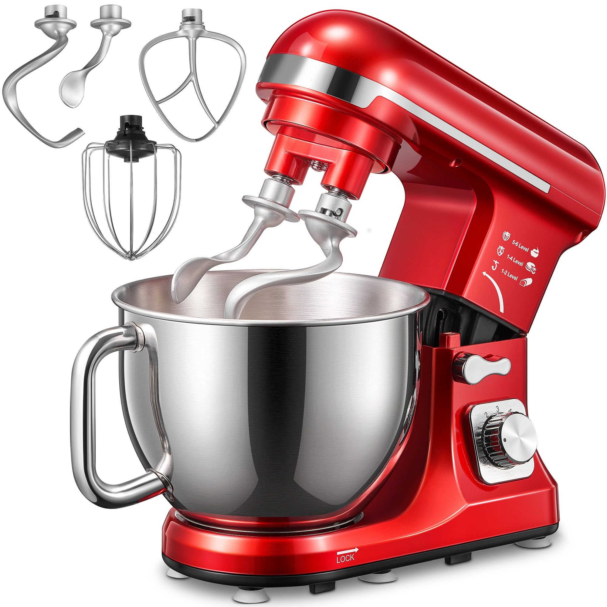 AICOK 5.5 Quart Tilt-Head Stand Mixer with Double Dough Hook Red ...