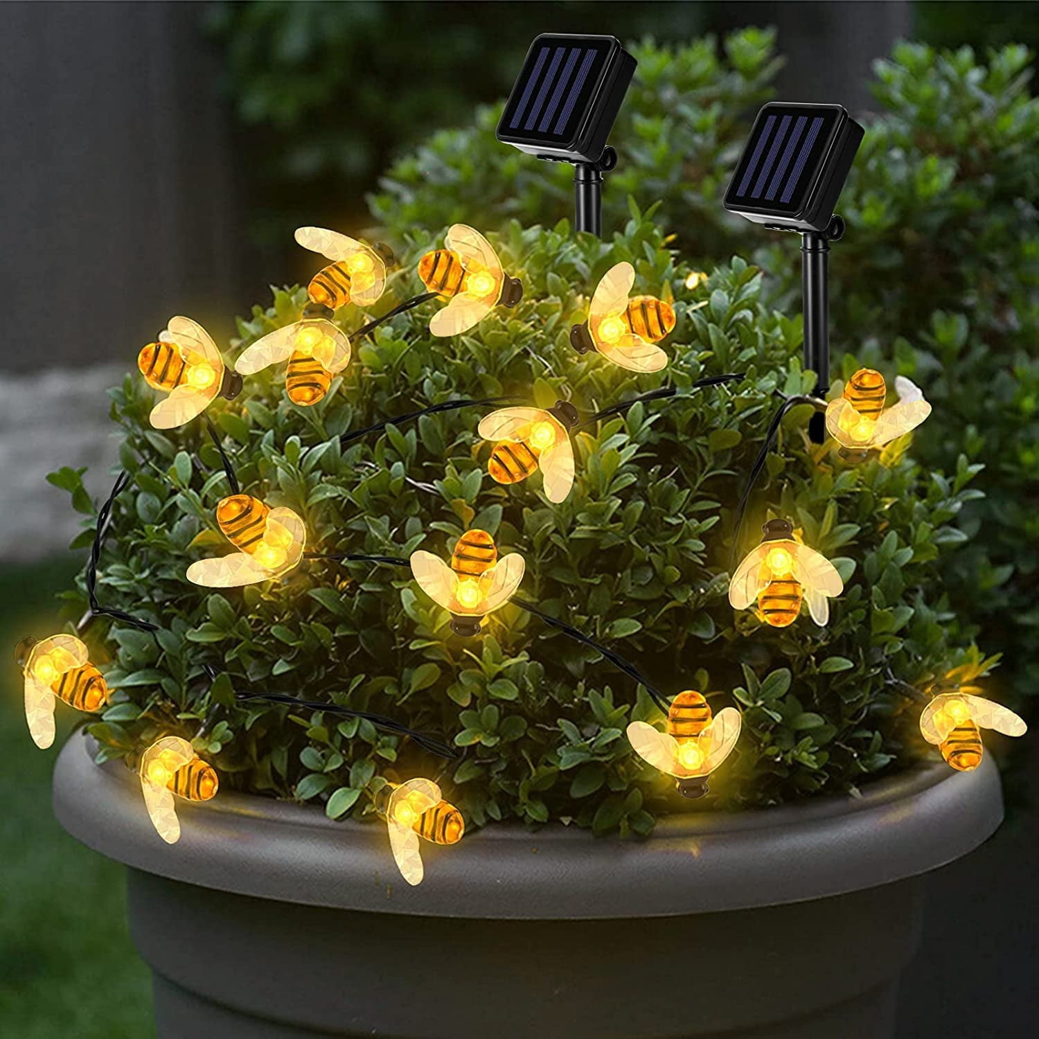 AIDDOMM 2 Pack Solar Bee String Lights - Each 27.5 ft of 30 LED Solar ...