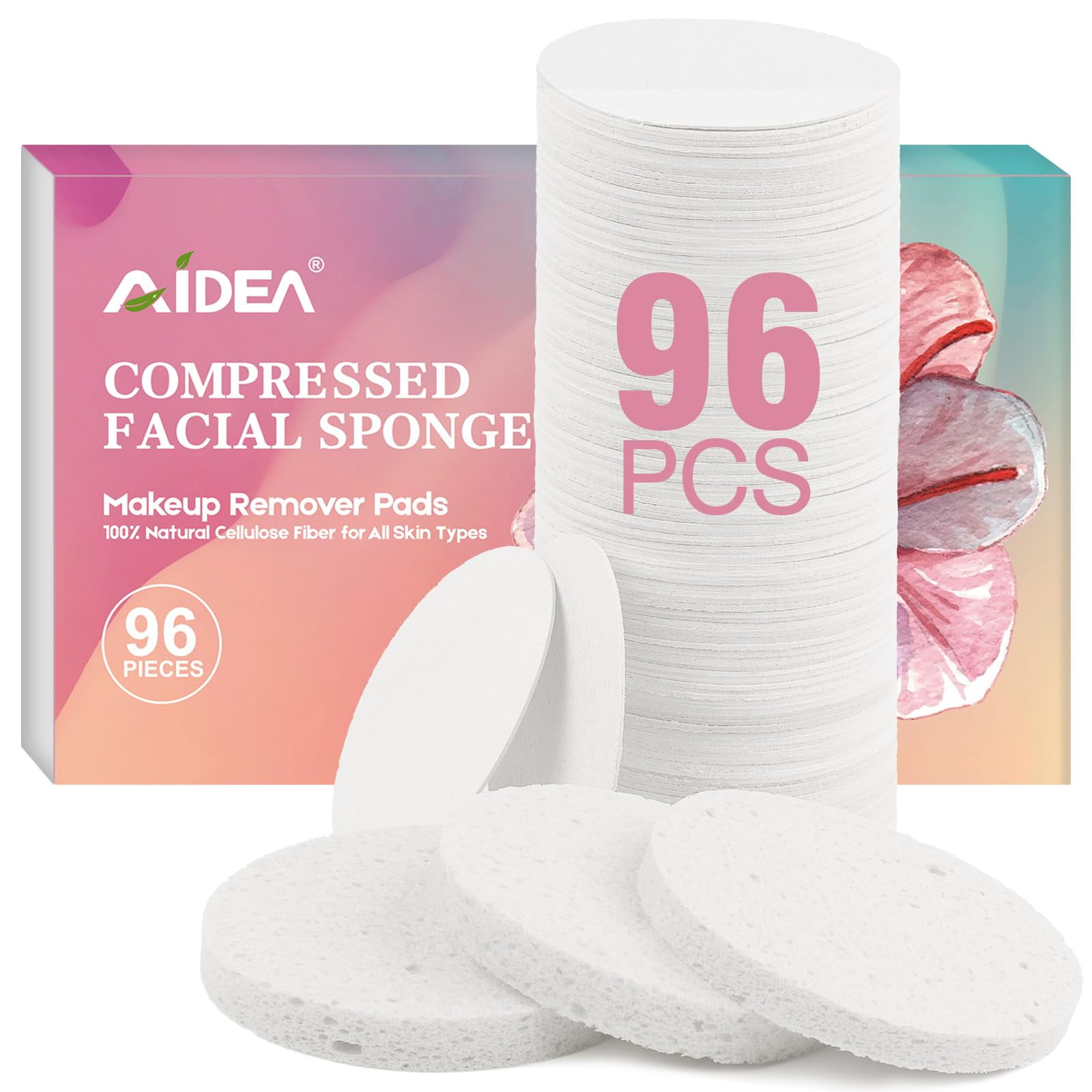 AIDEA 96Count Compressed Facial Sponges White, Face Sponges for ...