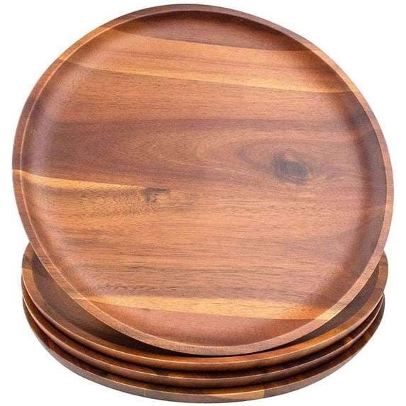 AIDEA Acacia Wood Dinner Plates, 11Inch Round Wood Plates Set of 4 ...