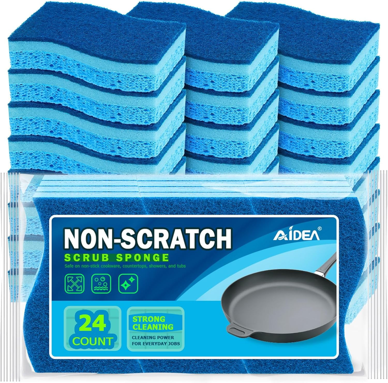 AIDEA Sponges Kitchen, Non-Scratch Scrub Sponge, 24Count, Sponges for ...