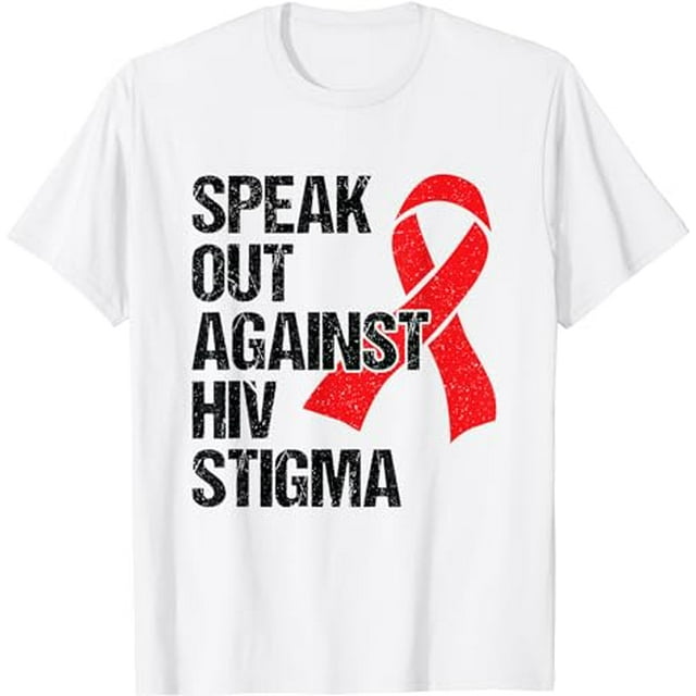 AIDS HIV Awareness Speak Out Against HIV Stigma Red Ribbon T-Shirt ...