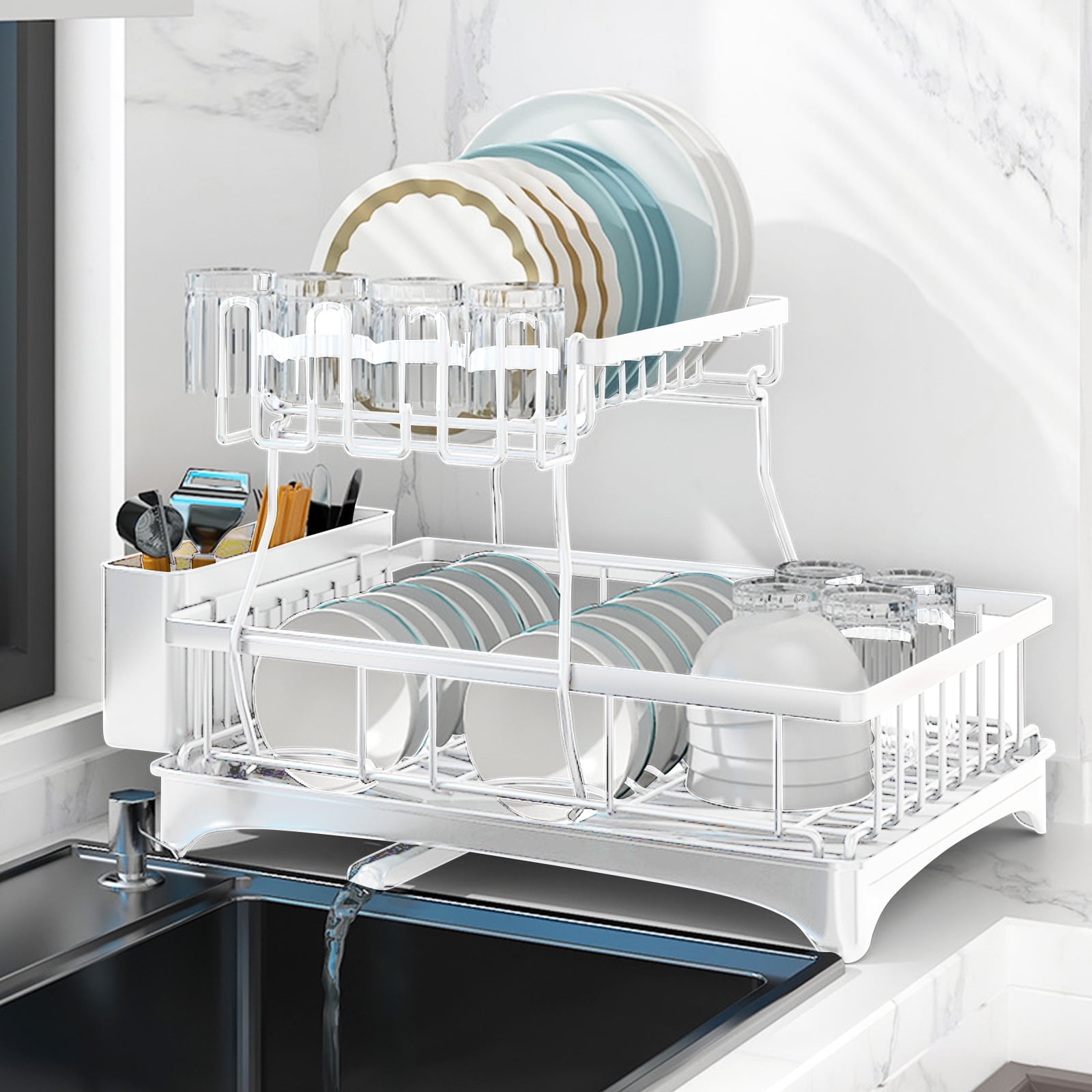 AIDUCHO Rustproof Carbon steel Dish Drying Rack, 2 Tier Large Dish Rack ...