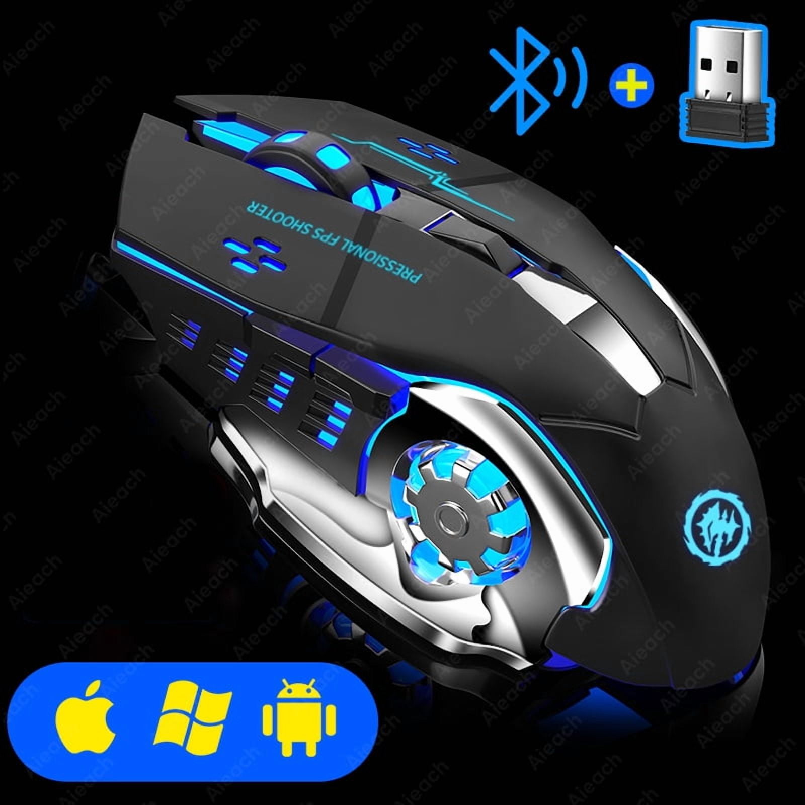 AIEACH Bluetooth Mouse Gaming Computer Rechargeable Wireless Mouse USB ...