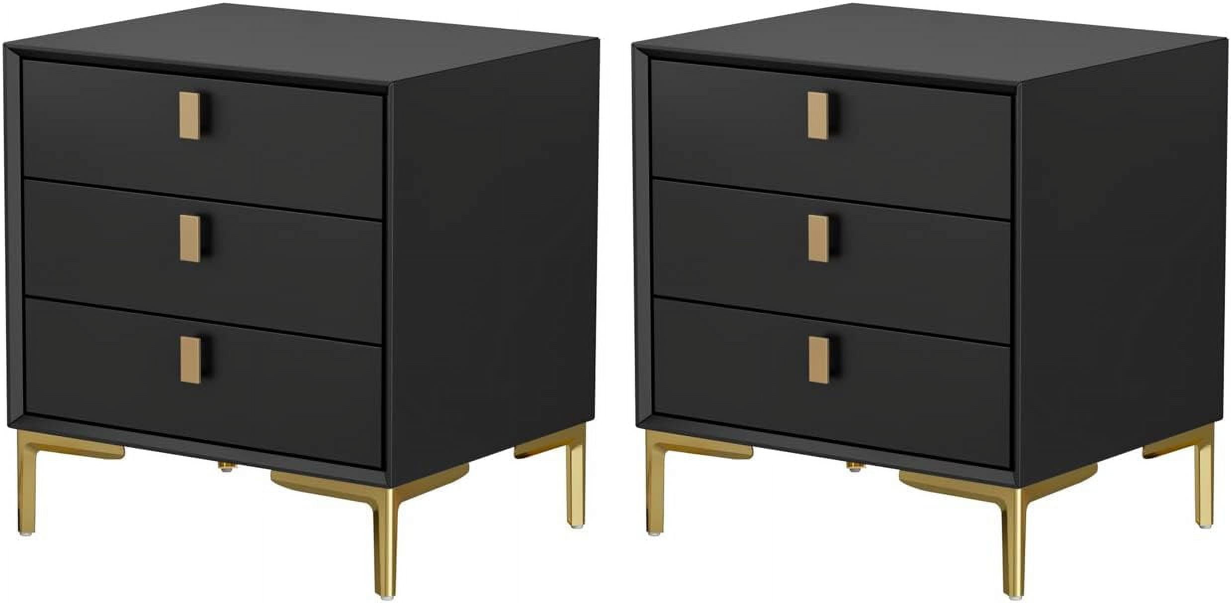 AIEGLE Black Nightstand Set of 2, Modern End Table with 3 Drawers ...