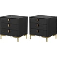 AIEGLE Black Nightstand Set of 2, Modern End Table with 3 Drawers ...