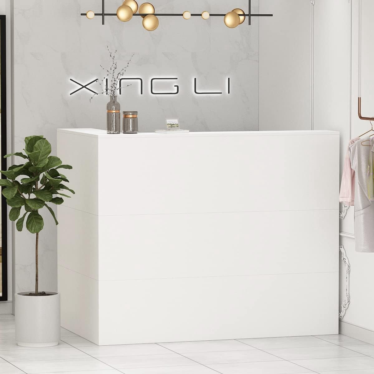 AIEGLE Reception Desk with Counter Drawers & Storage Shelves, L-Shaped ...